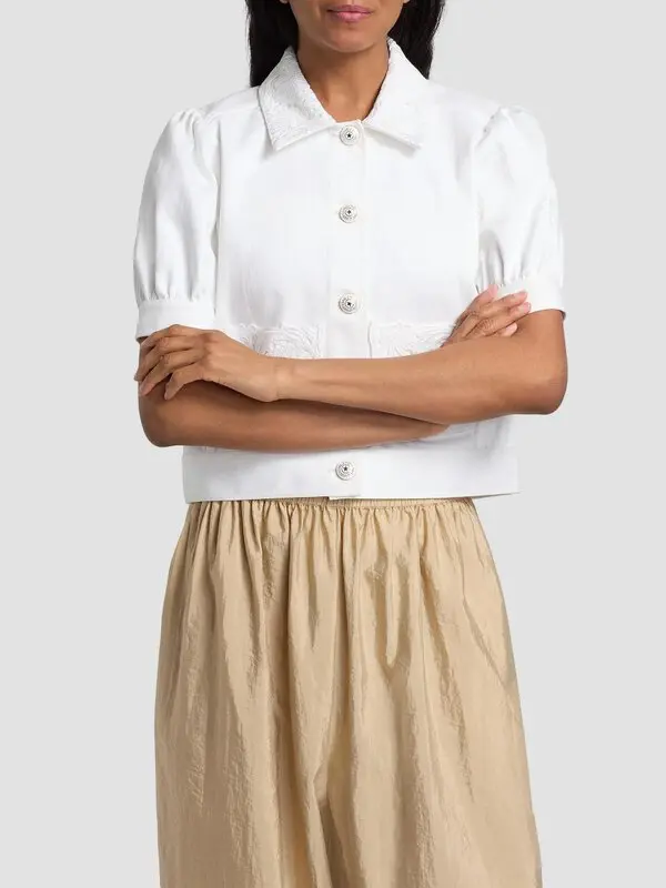 Cinq À Sept Ivana Denim Lace Trim Short-sleeve Jacket