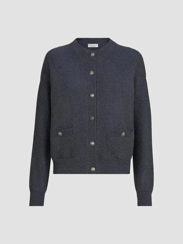 Brunello Cucinelli Sparkling Cashmere English Rib Cardigan