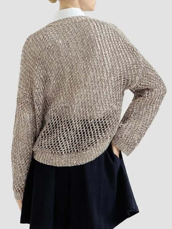 Brunello Cucinelli Dazzling Chiné Net Sweater In Silk And Linen - Rope