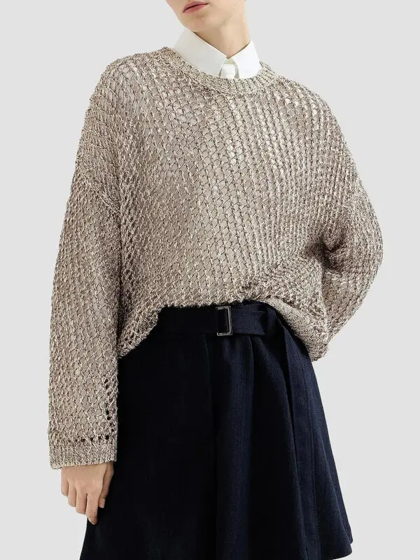 Brunello Cucinelli Dazzling Chiné Net Sweater In Silk And Linen - Rope