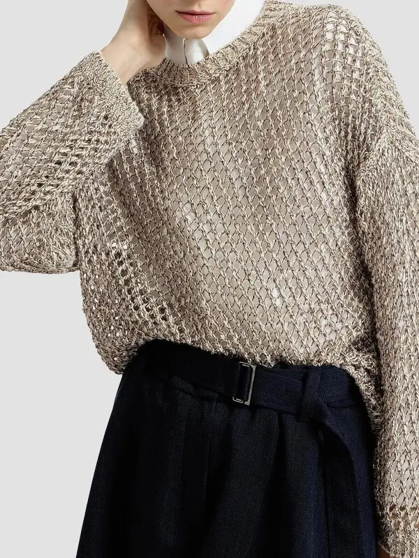 Brunello Cucinelli Dazzling Chiné Net Sweater In Silk And Linen - Rope