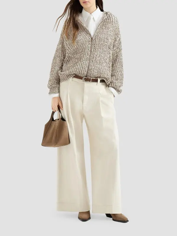Brunello Cucinelli Dazzling Chiné Net Hooded Cardigan In Silk And Linen With Zipper - Rope