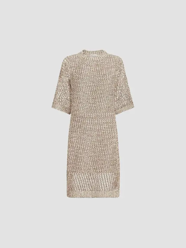 Brunello Cucinelli Dazzling Chiné Net Knit Dress In Silk And Linen - Rope