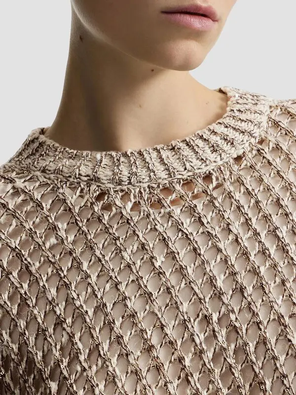 Brunello Cucinelli Dazzling Chiné Net Knit Dress In Silk And Linen - Rope