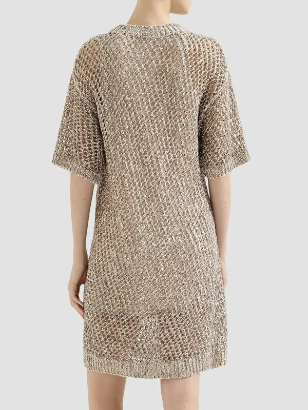 Brunello Cucinelli Dazzling Chiné Net Knit Dress In Silk And Linen - Rope