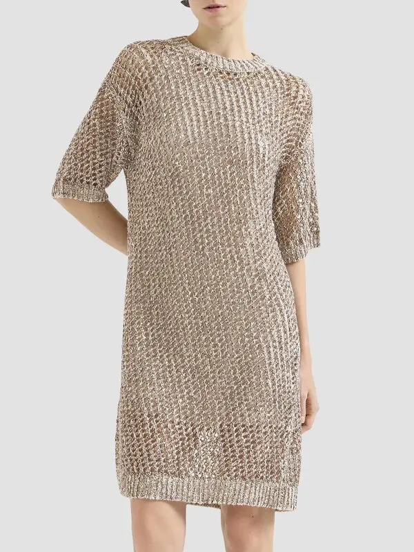 Brunello Cucinelli Dazzling Chiné Net Knit Dress In Silk And Linen - Rope