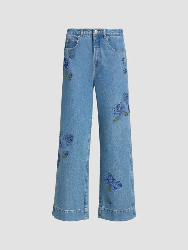 Cinq À Sept Betsy Crystal Roses Crop Wide-leg Jeans