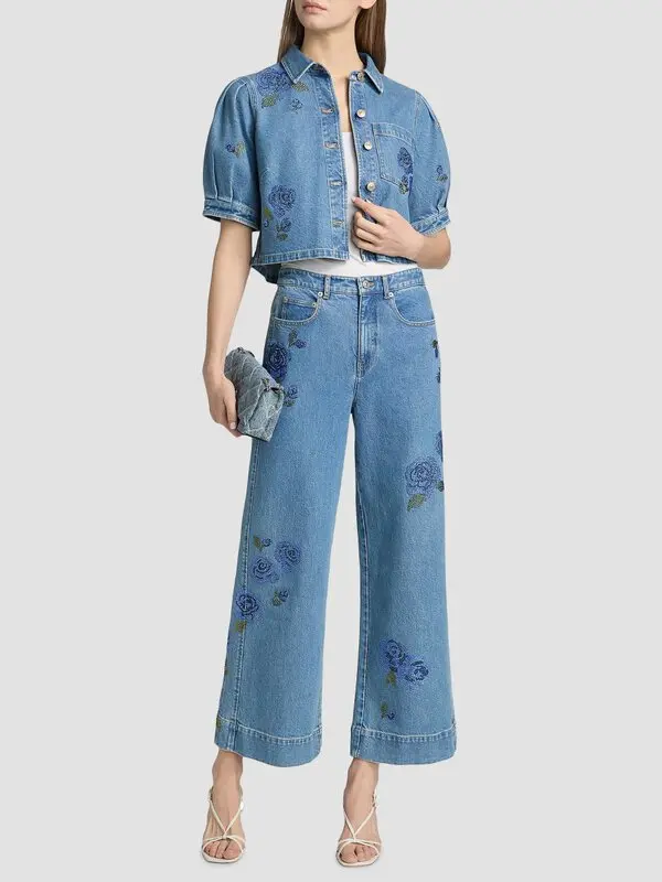 Cinq À Sept Betsy Crystal Roses Crop Wide-leg Jeans