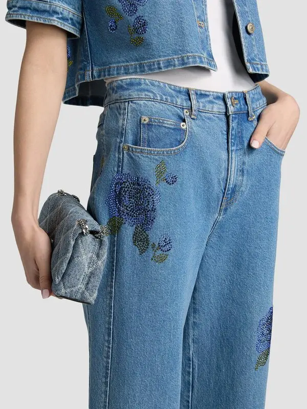 Cinq À Sept Betsy Crystal Roses Crop Wide-leg Jeans