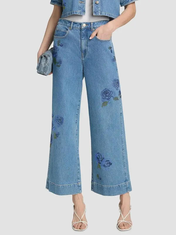 Cinq À Sept Betsy Crystal Roses Crop Wide-leg Jeans