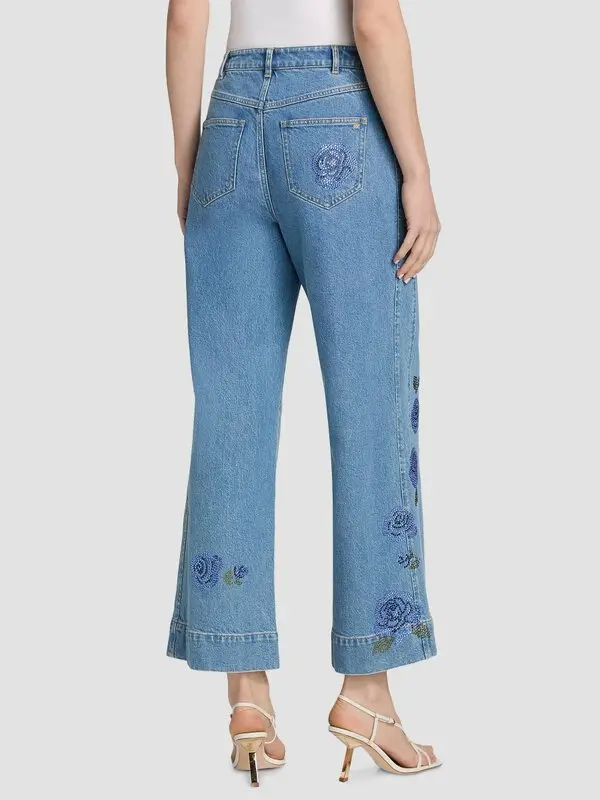 Cinq À Sept Betsy Crystal Roses Crop Wide-leg Jeans