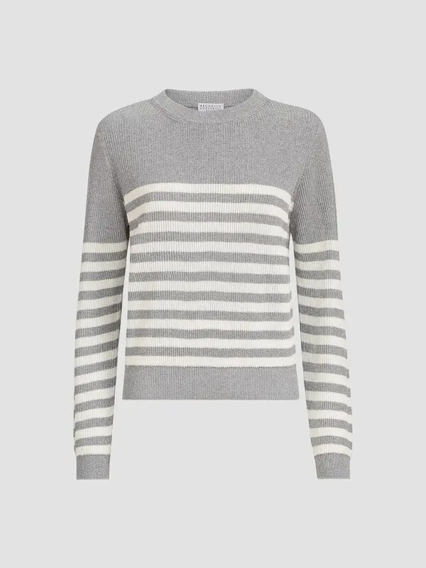 Brunello Cucinelli Sparkling Cotton Striped English Rib Sweater