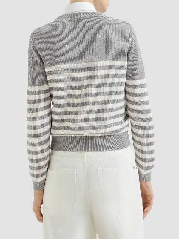 Brunello Cucinelli Sparkling Cotton Striped English Rib Sweater