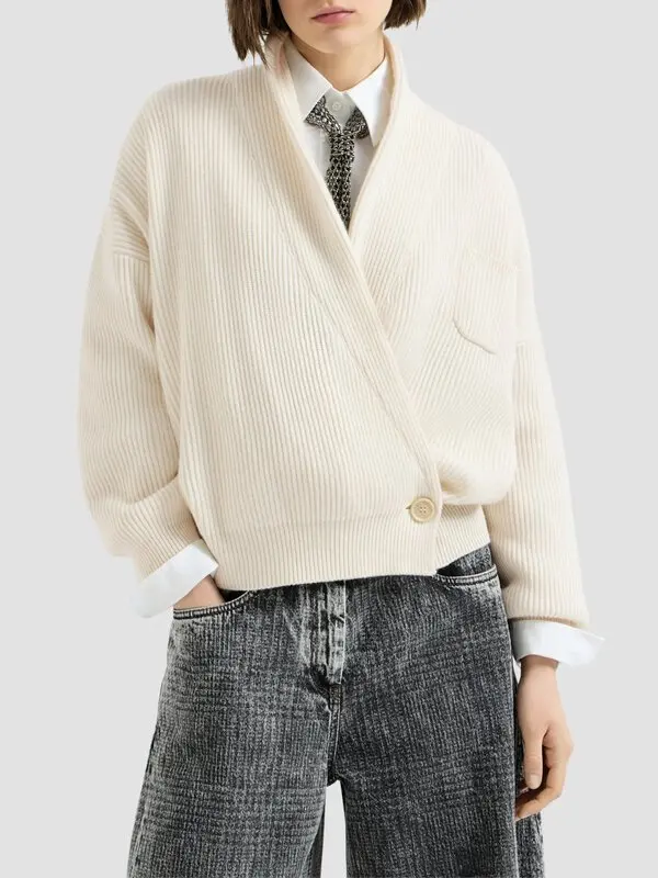 Brunello Cucinelli Cashmere English Rib Cardigan - Butter