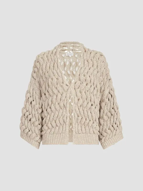 Brunello Cucinelli Silk And Linen Dazzling Waves Cardigan - Sand