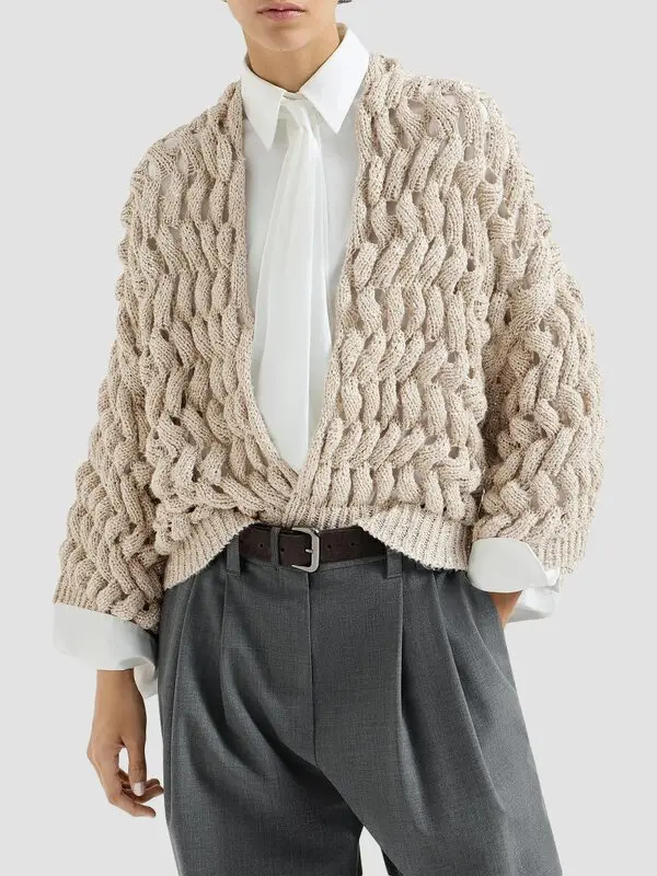Brunello Cucinelli Silk And Linen Dazzling Waves Cardigan