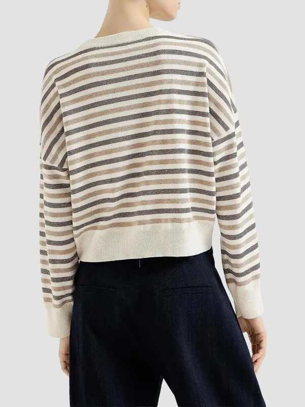 Brunello Cucinelli Virgin Wool, Cashmere And Silk Sparkling Stripes Sweater