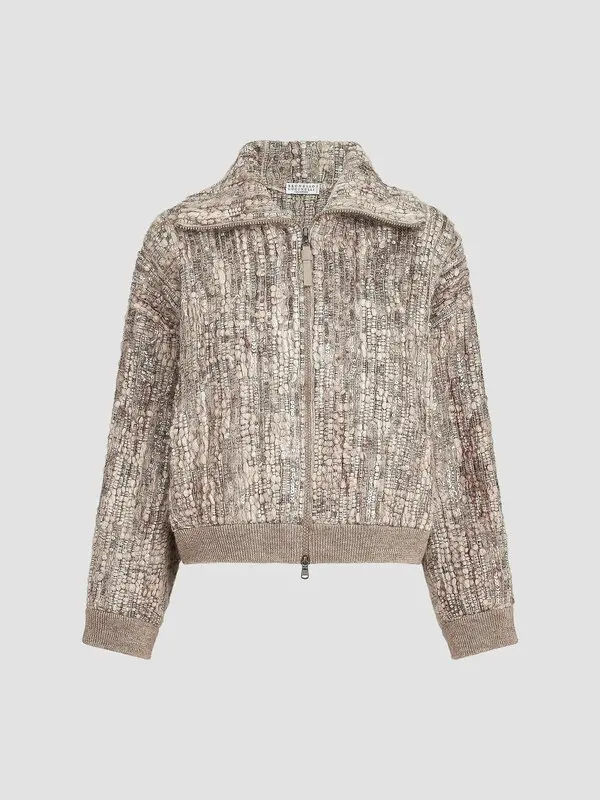 Brunello Cucinelli Dazzling Tree Bark Embroidery Cardigan