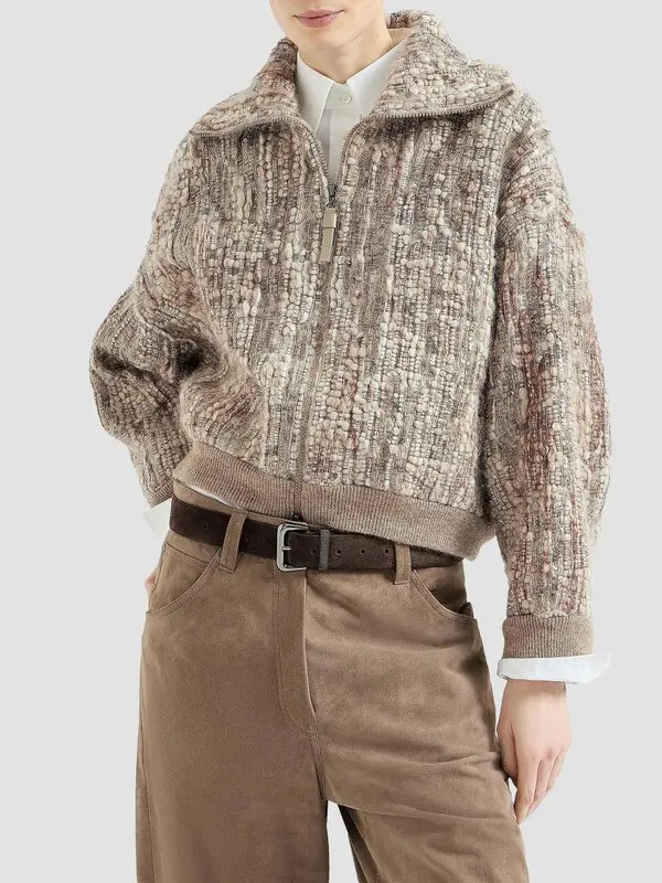 Brunello Cucinelli Dazzling Tree Bark Embroidery Cardigan