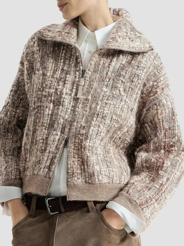 Brunello Cucinelli Dazzling Tree Bark Embroidery Cardigan