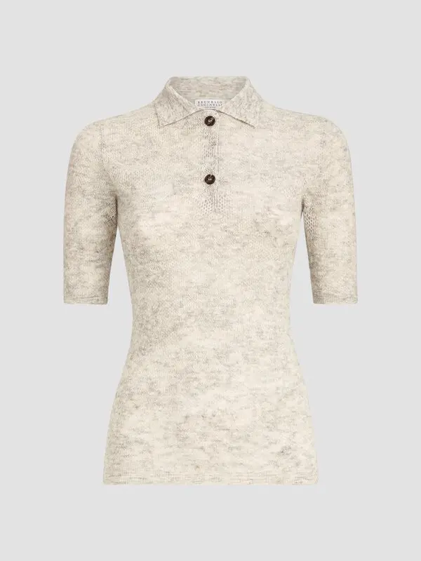 Brunello Cucinelli Silk, Alpaca And Wool Flower Lace Knit Polo