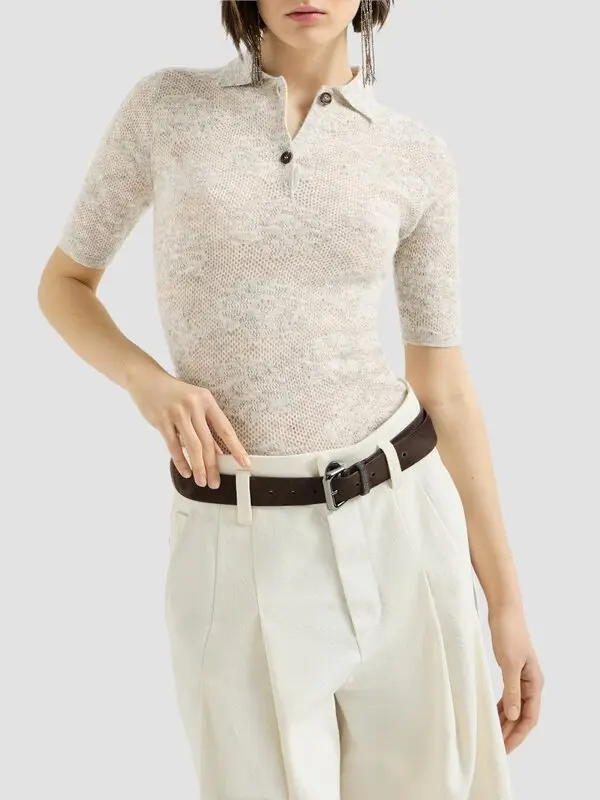 Brunello Cucinelli Silk, Alpaca And Wool Flower Lace Knit Polo