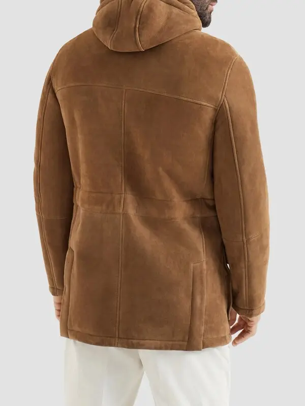 Brunello Cucinelli Suede Curly Shearling Parka Jacket