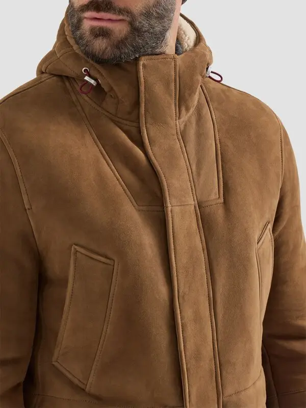 Brunello Cucinelli Suede Curly Shearling Parka Jacket