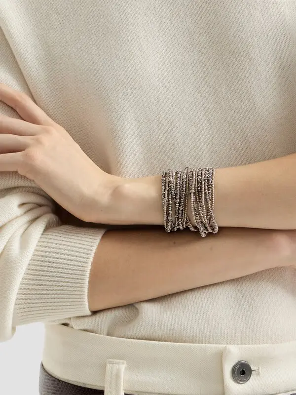 Brunello Cucinelli Hematite And Sterling Wrap Bracelet
