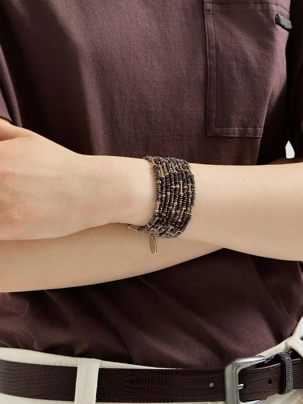 Brunello Cucinelli Brown Hematite Sterling Silver Wrap Bracelet