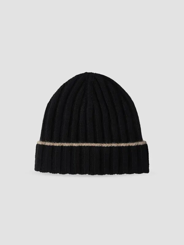 Brunello Cucinelli Cashmere Rib Knit Beanie - Black