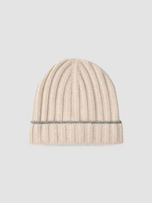 Brunello Cucinelli Cashmere Rib Knit Beanie - Sand
