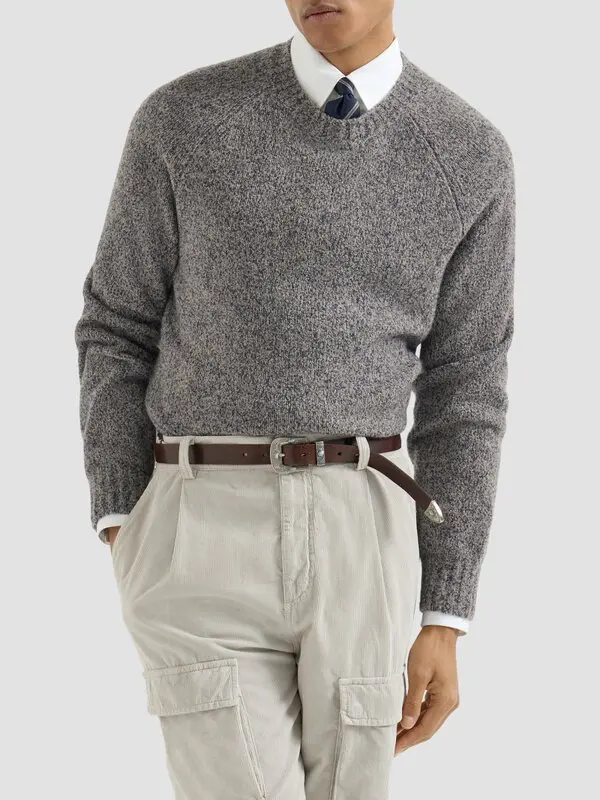 Brunello Cucinelli Virgin Wool, Silk And Cashmere Chiné Sweater - Cerulean