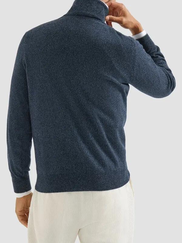 Brunello Cucinelli Mouliné Cashmere Turtleneck Sweater - Denim