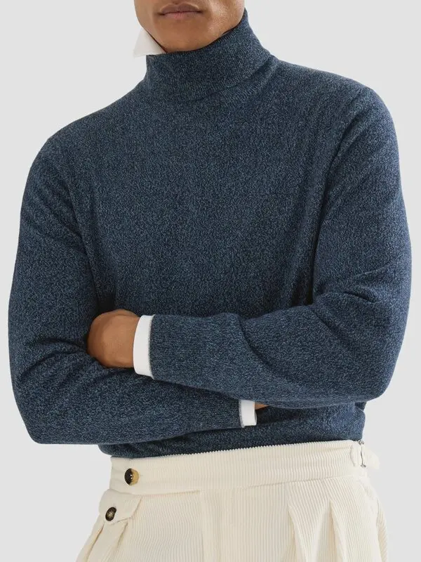 Brunello Cucinelli Mouliné Cashmere Turtleneck Sweater - Denim
