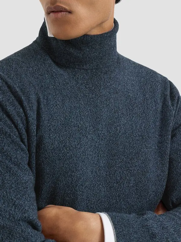 Brunello Cucinelli Mouliné Cashmere Turtleneck Sweater - Denim
