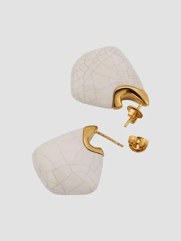 Bottega Veneta Goldtone Sterling Silver & Ceramic Small Fin Earrings