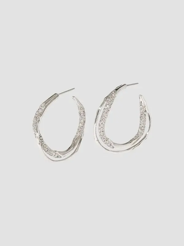 Alexis Bittar Solanales Twist 14k--plated, Rhodium-plated & Glass Crystal Hoop Earrings - Silver