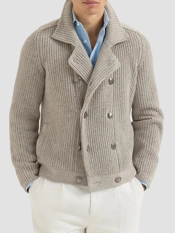Brunello Cucinelli Cashmere Half English Rib Mariner Cardigan