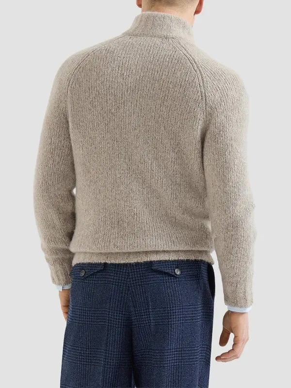 Brunello Cucinelli Cashmere And Silk High-neck Cardigan - Beige