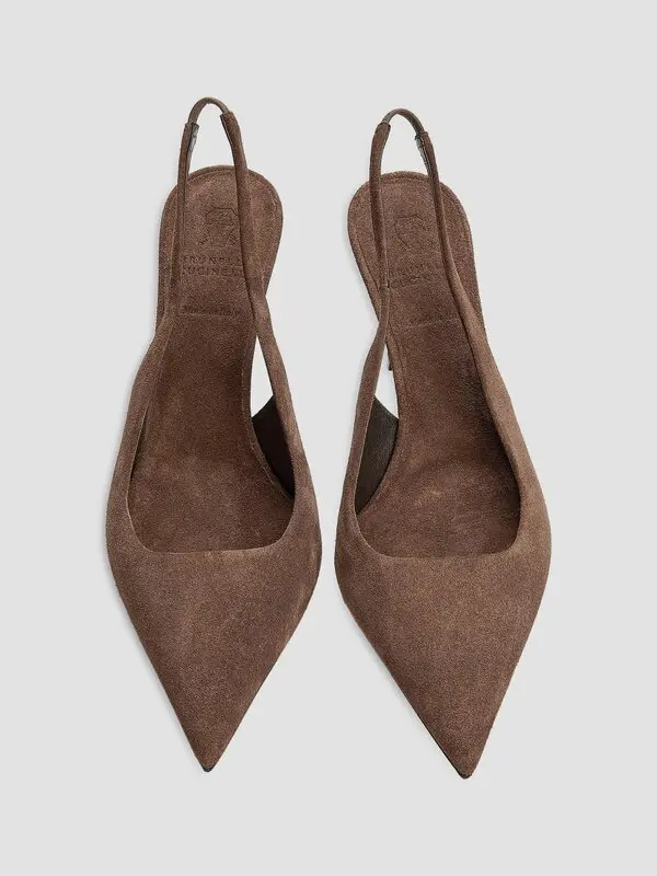 Brunello Cucinelli 100mm Suede Slingback Pumps