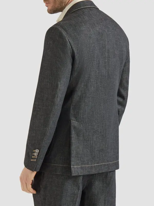 Brunello Cucinelli Lightweight Denim One And A Half Breasted Deconstructed Blazer