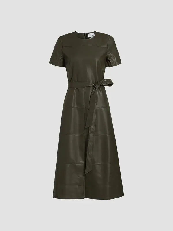 Tanya Taylor Ella Faux Leather Belted Midi-dress - Deep Army