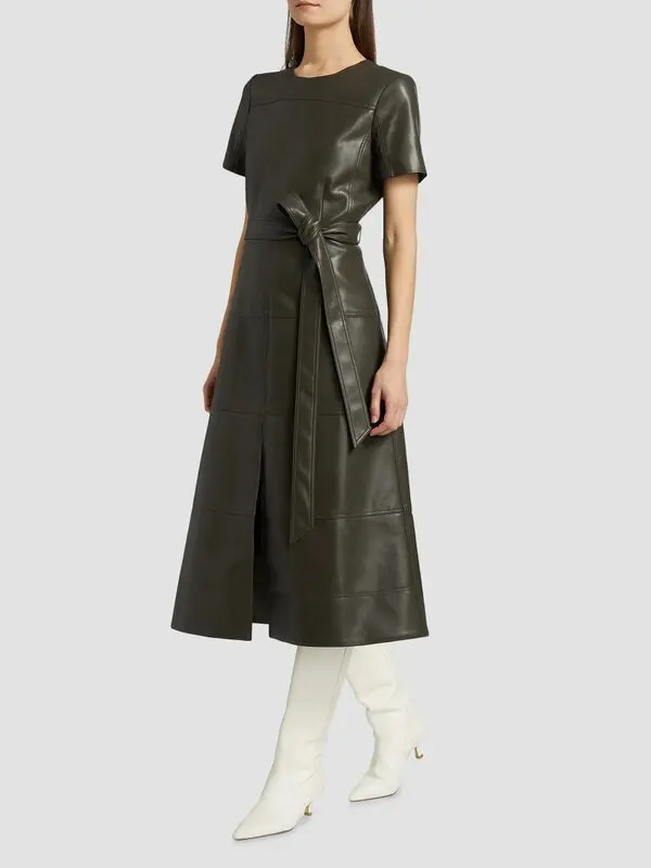 Tanya Taylor Ella Faux Leather Belted Midi-dress
