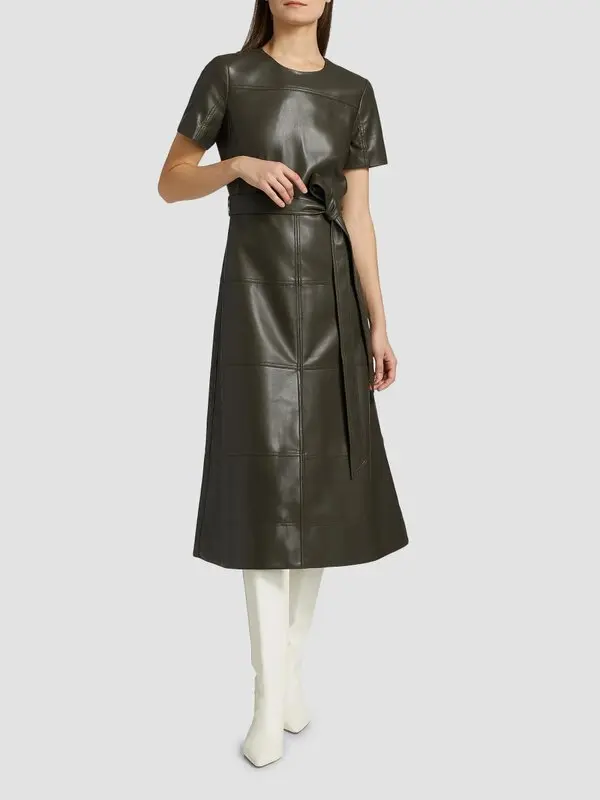 Tanya Taylor Ella Faux Leather Belted Midi-dress