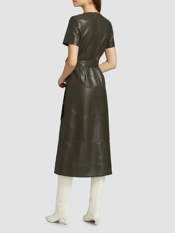 Tanya Taylor Ella Faux Leather Belted Midi-dress