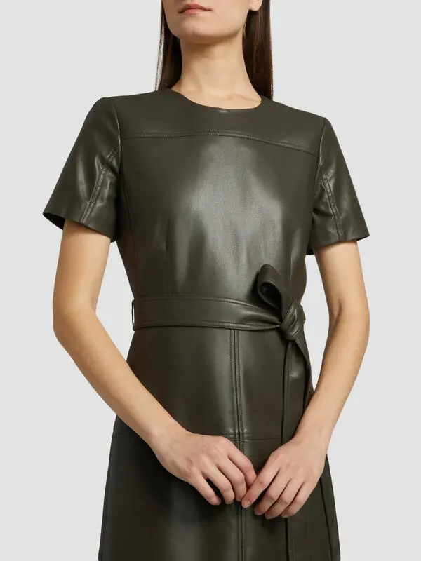 Tanya Taylor Ella Faux Leather Belted Midi-dress