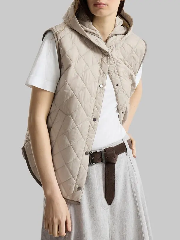 Brunello Cucinelli Lightweight Matte Nylon Quilted Vest - Light Grey