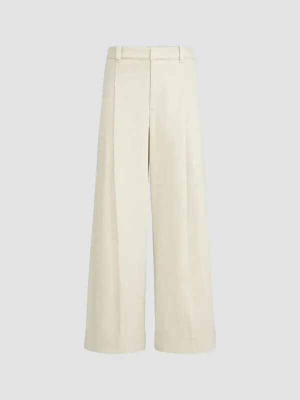 Brunello Cucinelli Stretch Dyed Denim Pleated A Line Trousers With Monili