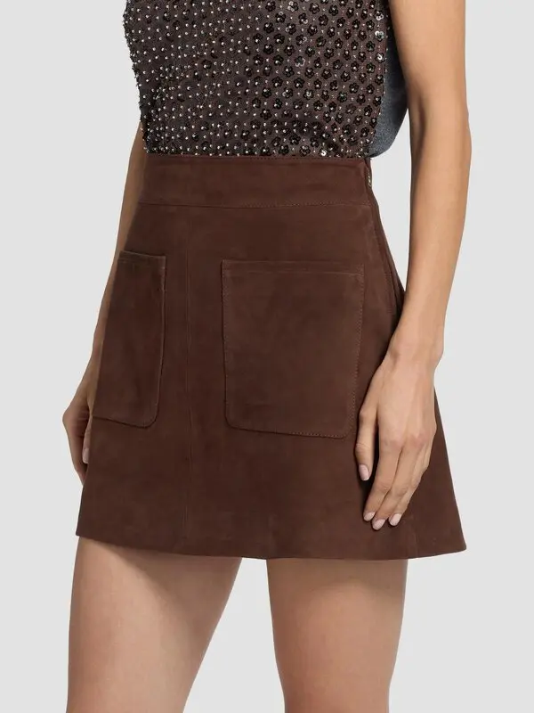 Tanya Taylor Fran Suede Patch Pocket Miniskirt
